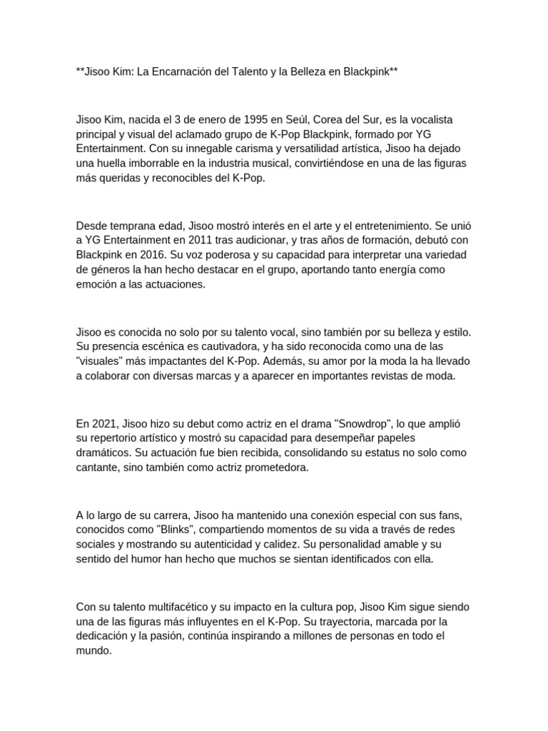 Biografía de Jisoo: Edad y Logros en K-Pop | PDF