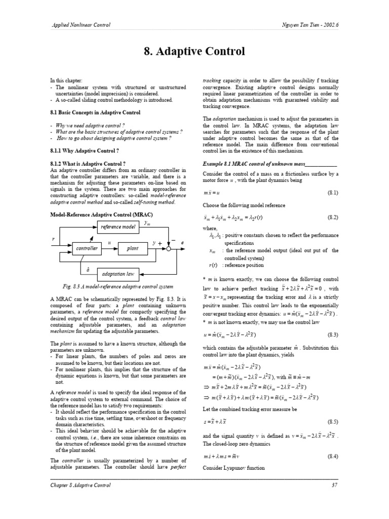 C.8 Adaptive Control | PDF | Control Theory | Applied Mathematics