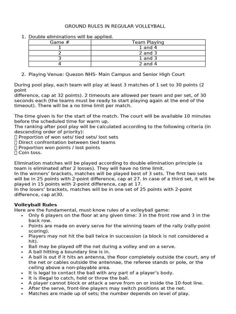 Volleyball Draft Ground Rules | PDF | Games Of Physical Skill ...