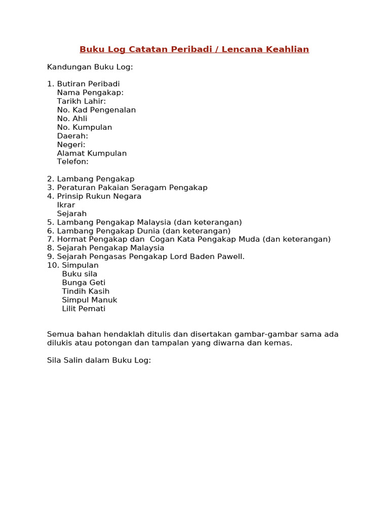Buku Log Catatan Peribadi | PDF