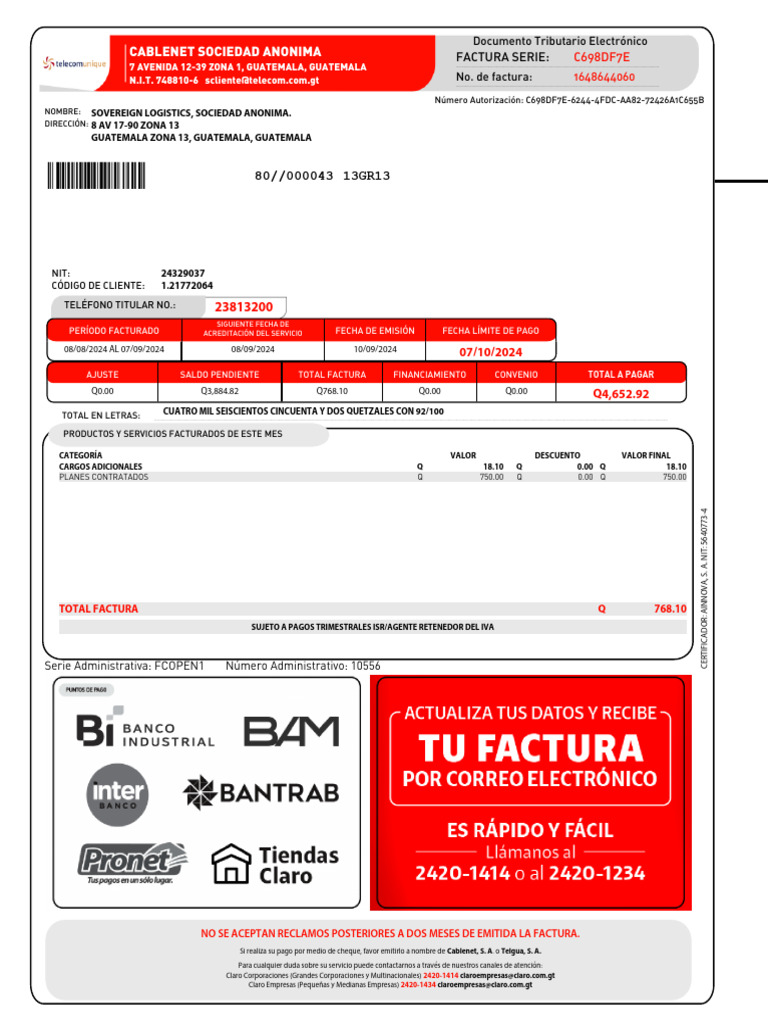 Factura 10092024 23813200 | PDF | Factura | Guatemala