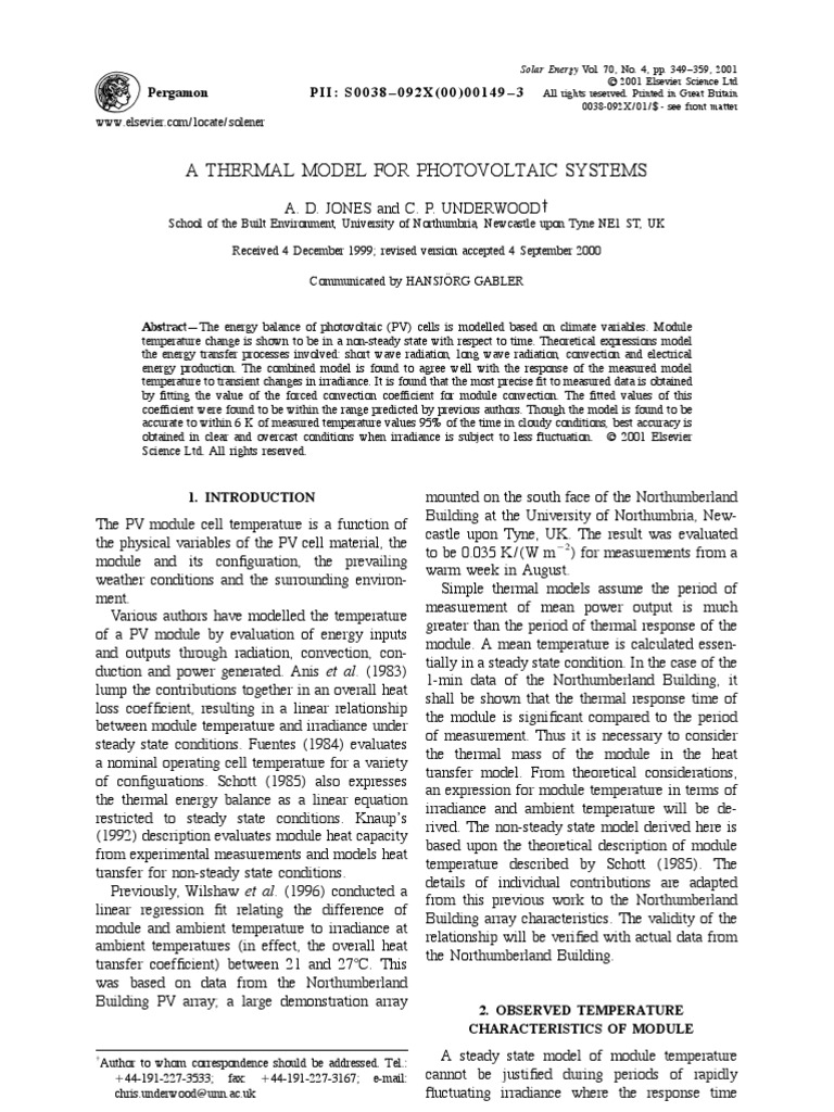 A Thermal Model For PV Systems | PDF | Heat Transfer | Photovoltaics