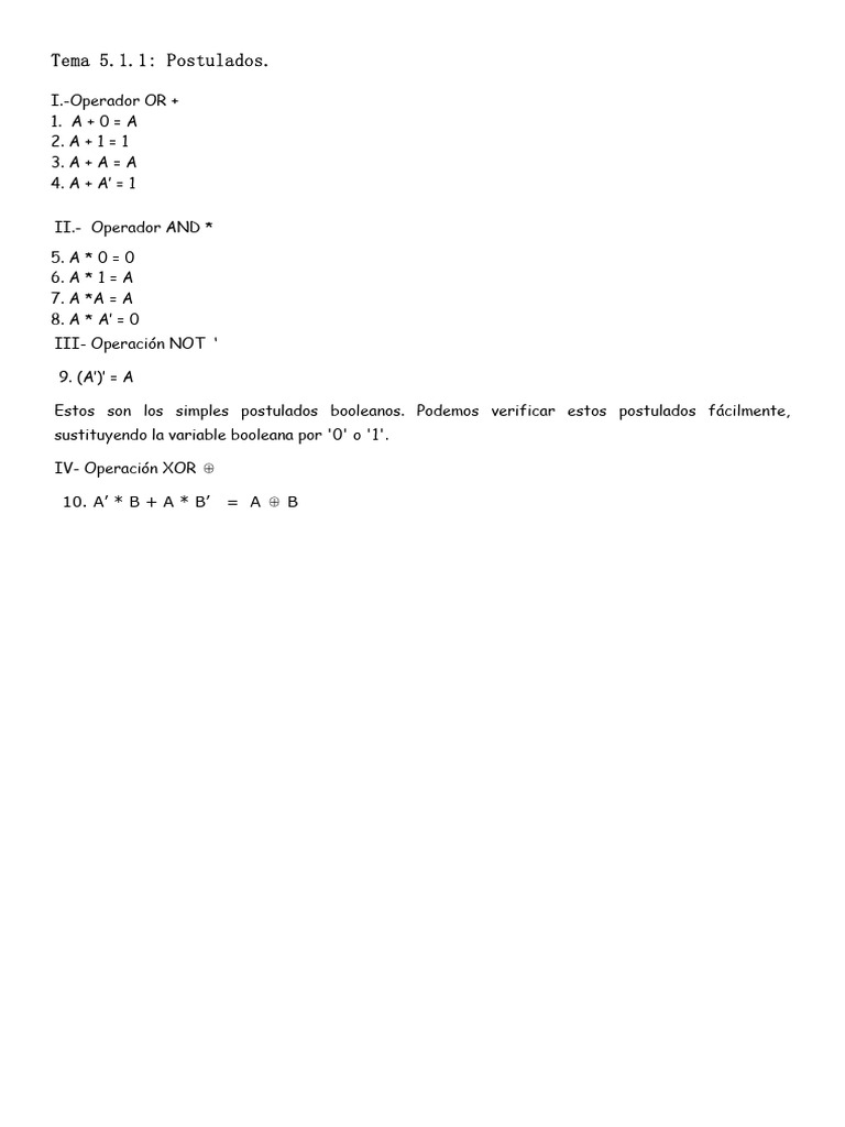 PDF Postulados Teoremas Leyes | PDF | Álgebra de Boole | Enseñanza de ...