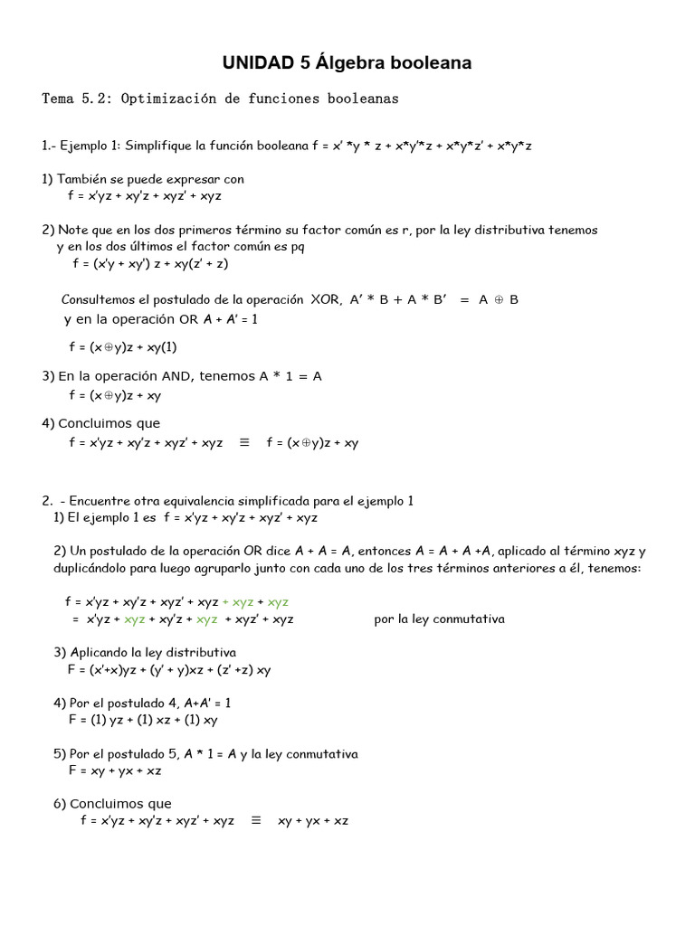 PDF Simplificacion Expresiones Booleanas | PDF | Métodos y materiales de enseñanza