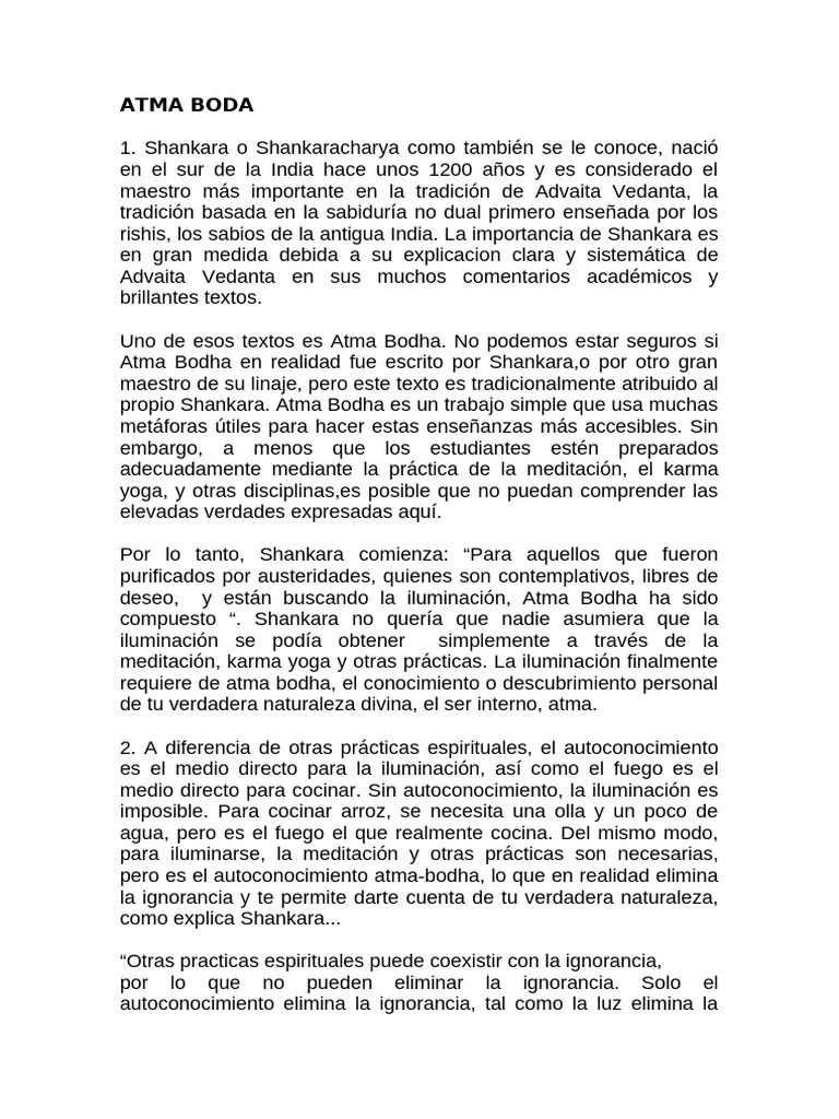 Atma Bodha: Clave del Autoconocimiento | PDF | Mantman (hinduismo ...