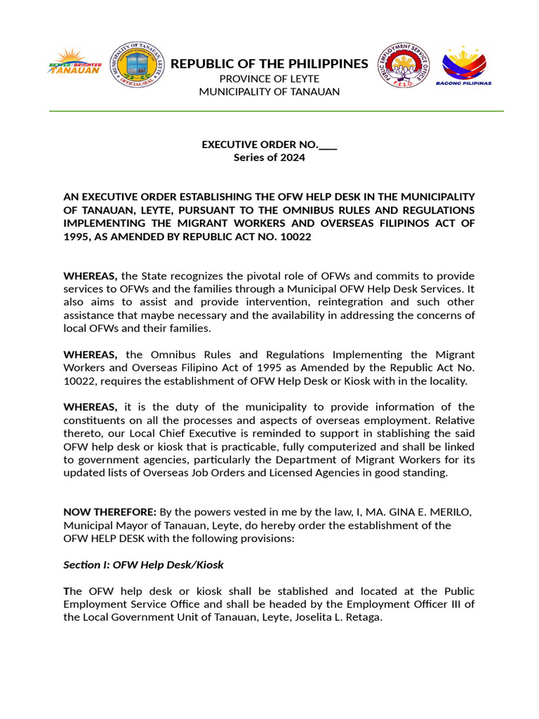 Executive - Ofw Help Desk | PDF | Labor | Justice