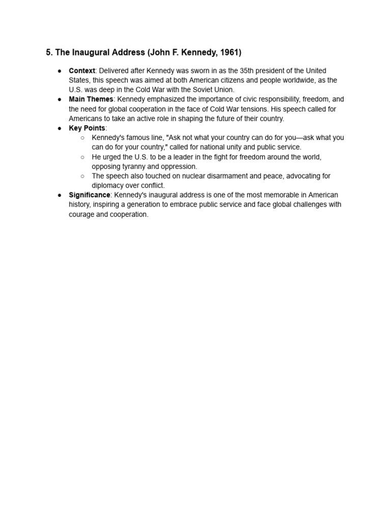 JFK Innaugrial Notes | PDF | Politics