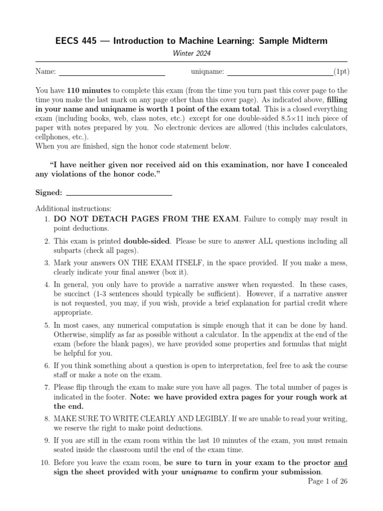 Sample Midterm With Solutions (Updated) | PDF | Support Vector Machine | Mathematics