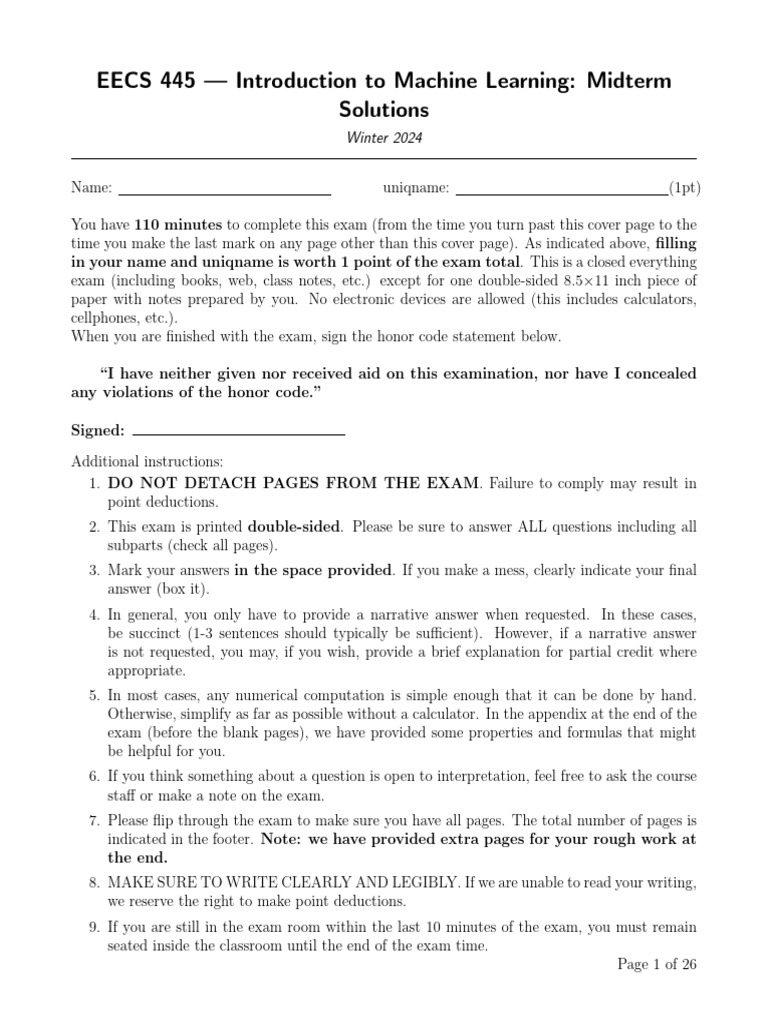 Midterm With Solutions | PDF | Support Vector Machine | Applied Mathematics Midterm With Solutions | PDF | Support Vector Machine | Applied Mathematics