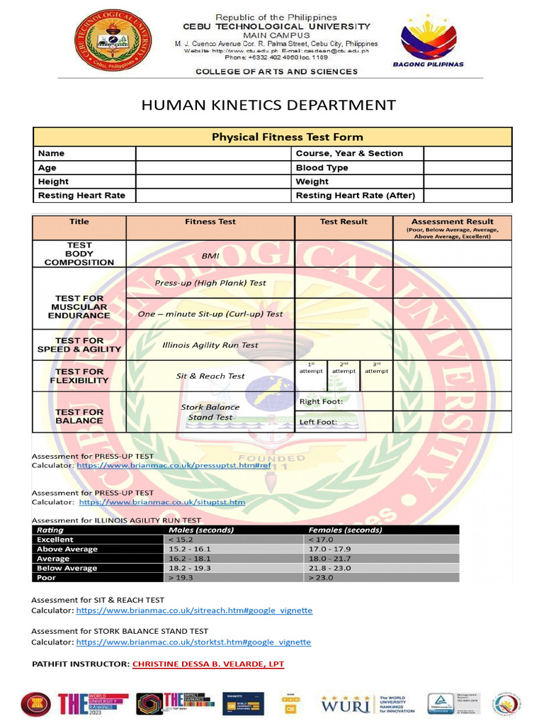 Physical Fitness Test Form | PDF