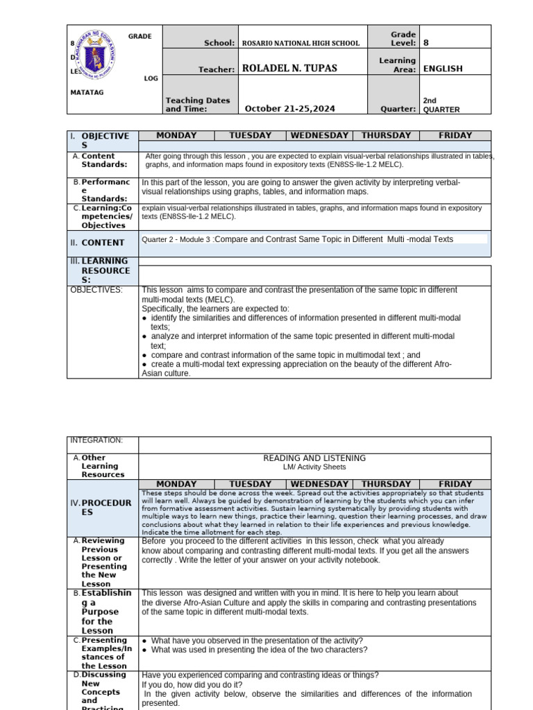 Week 8 MATATAG QUARTER 1 | PDF | Learning | Information