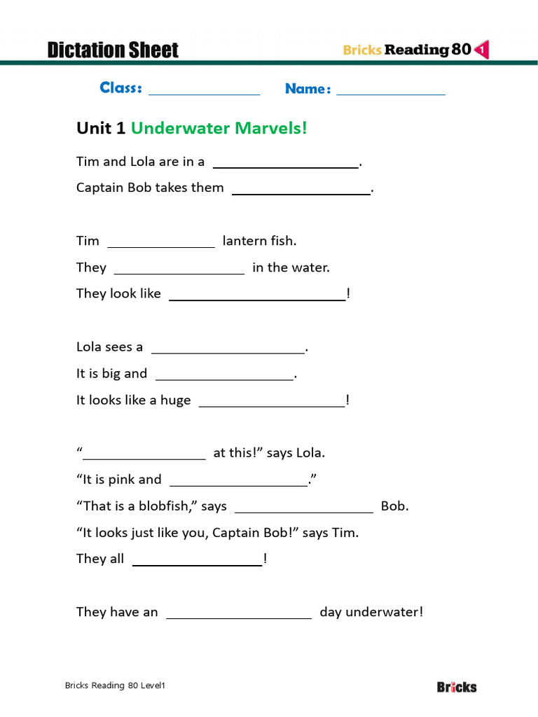Bricks Reading 80_L1_Dictation Sheet | PDF