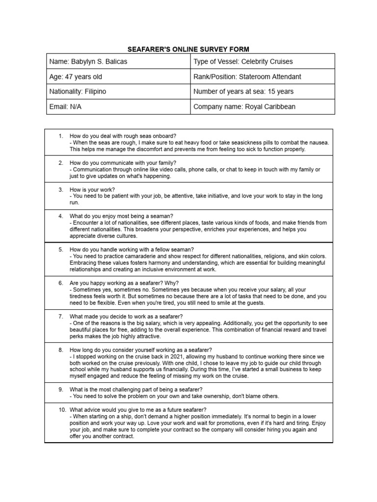 Seafarer's Online Survey Form | PDF | Social Psychology