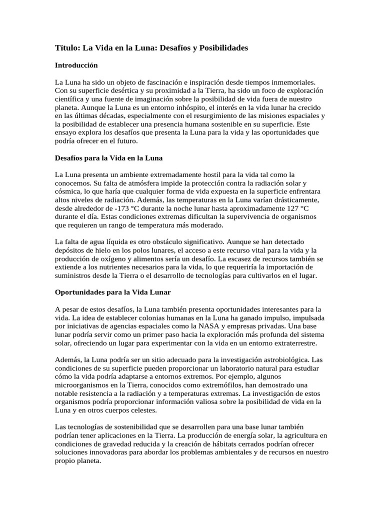 Título- La Vida en la Luna- Desafíos y Posibilidades | PDF | Luna | Vida