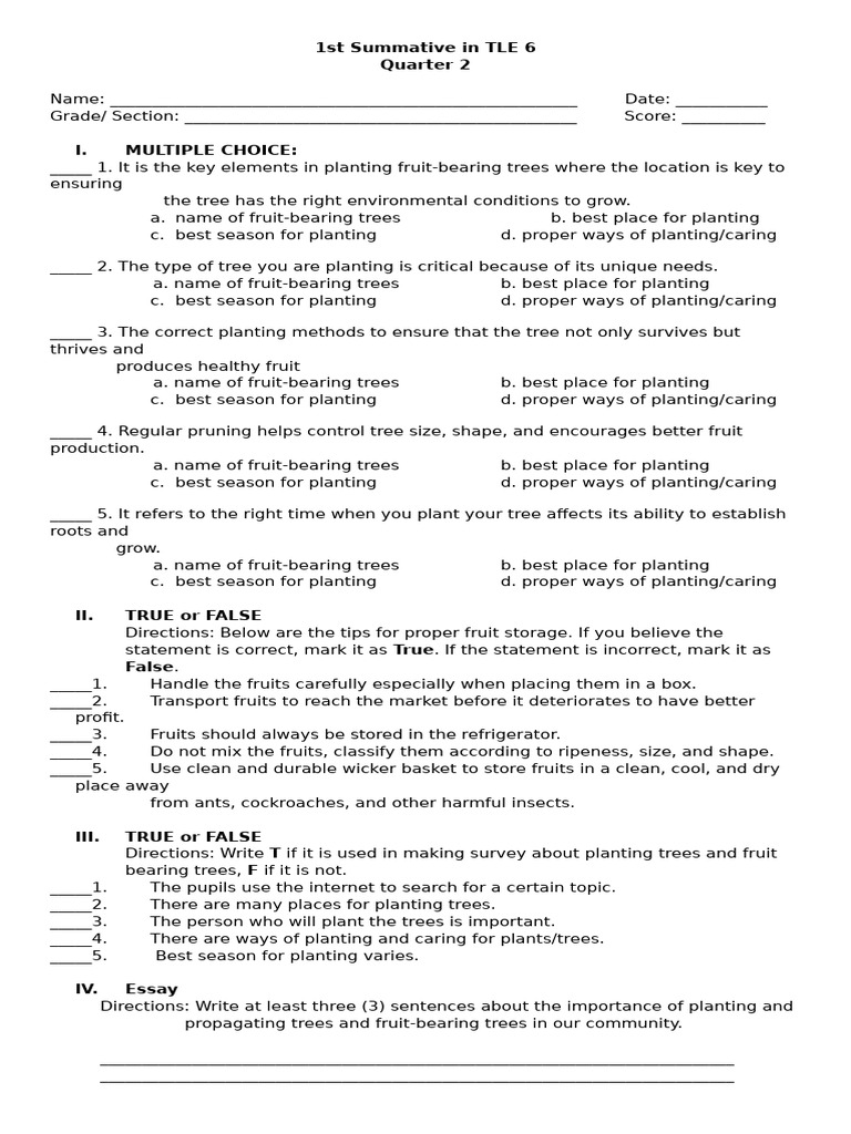 Q2 Summative Test 1 | PDF | Trees | Fruit