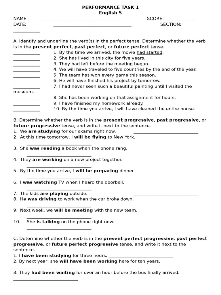 PERFORMANCE-TASK-1_Tenses-and-Aspects-of-Verb | PDF | Perfect (Grammar ...
