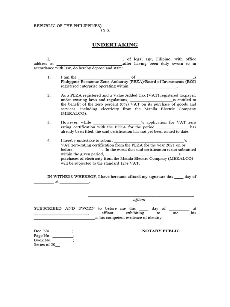 Statement_of_Undertaking_-_2021_VAT_Zero_Rating_Certificate final | PDF | Value Added Tax ...