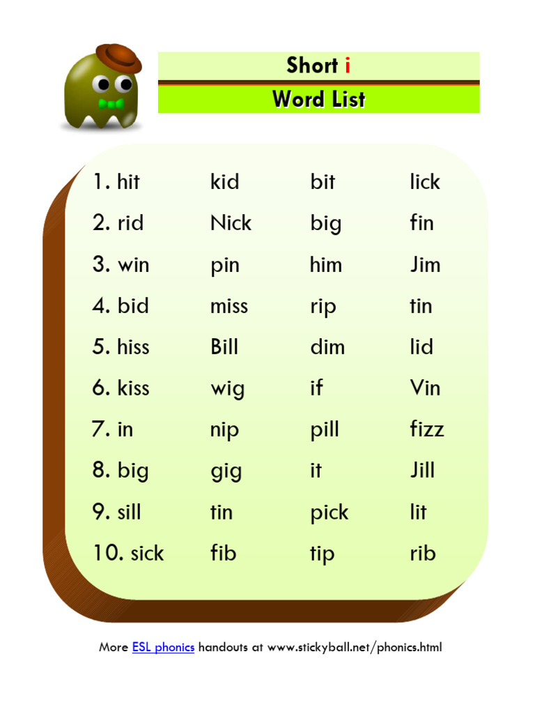 Short I Sound Words and Sentences | PDF