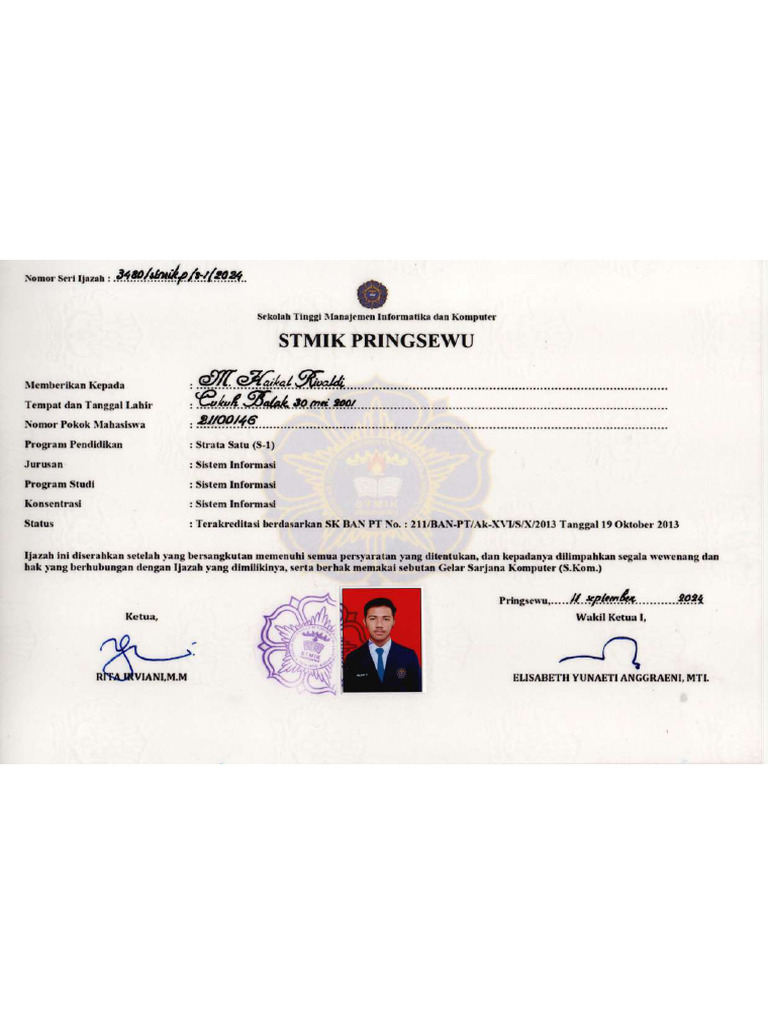 M HAIKAL Rivaldi - Ijazah Transkip SI | PDF