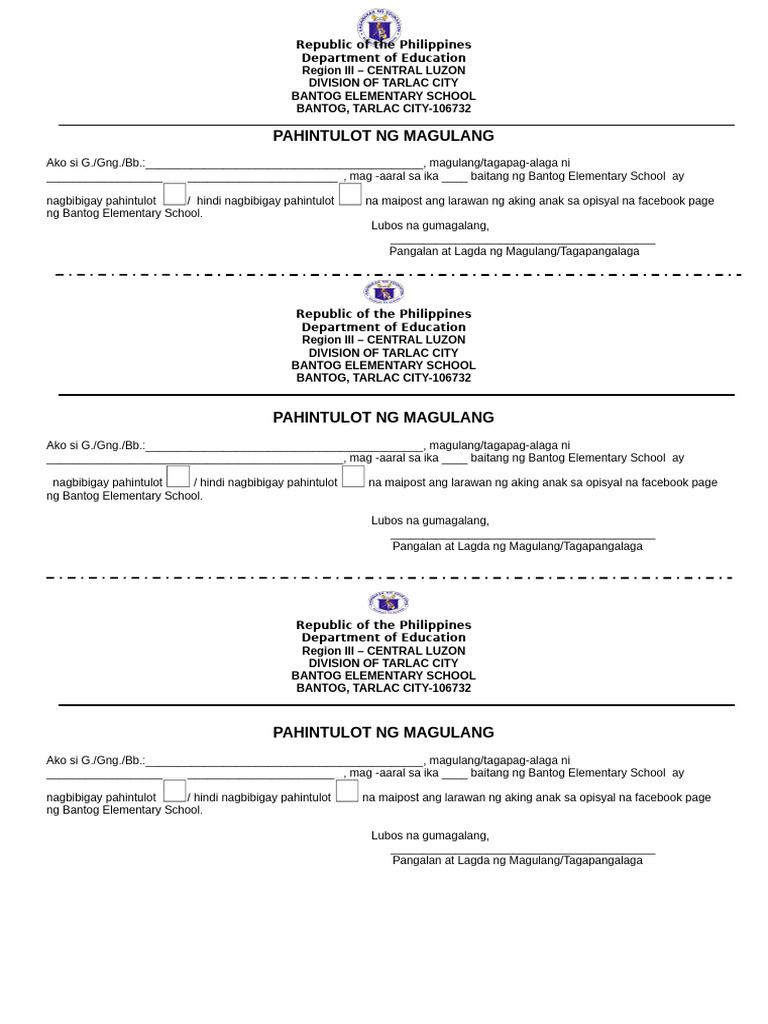 Pahintulot NG Magulang | PDF