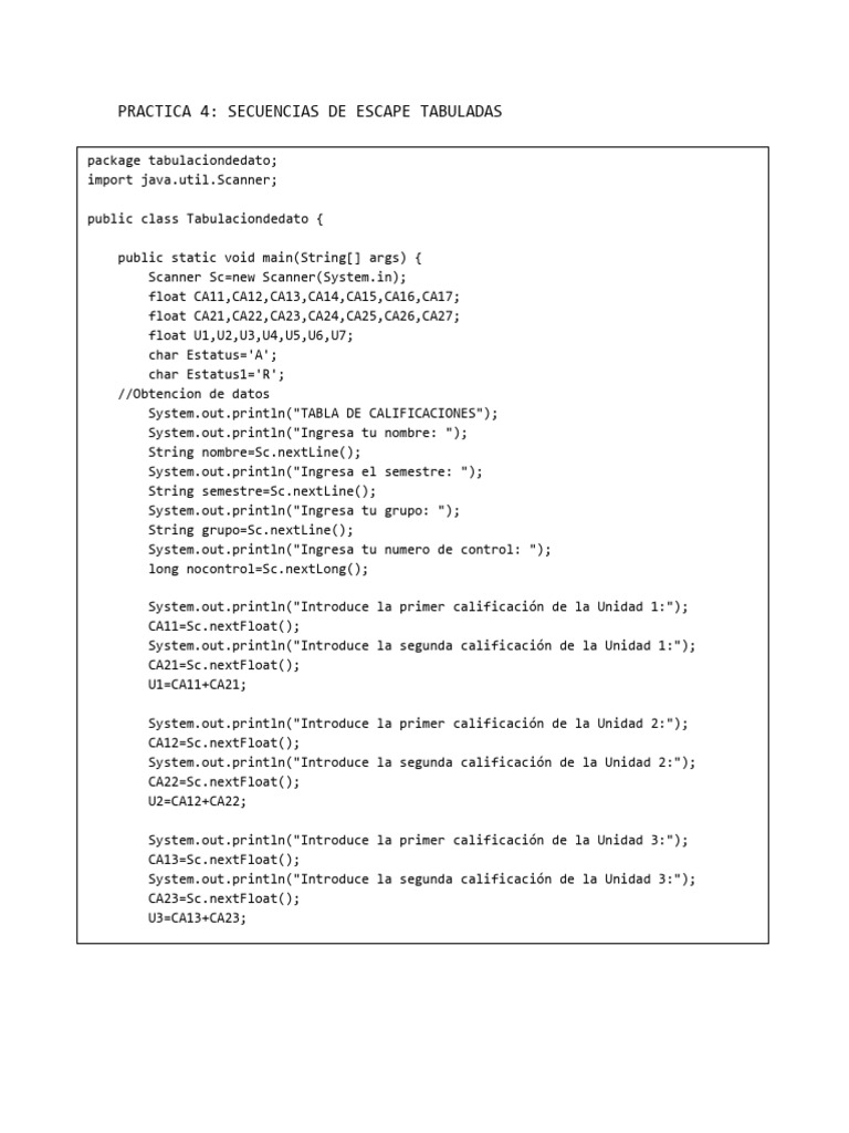 Practica 4. Secuencias de Escape Tabuladas | PDF | Programación de ...
