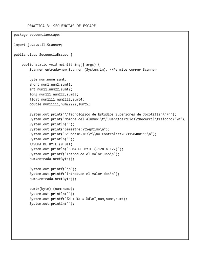 Practica 3. Secuencias de Escape | PDF | Computer Programming | Computing