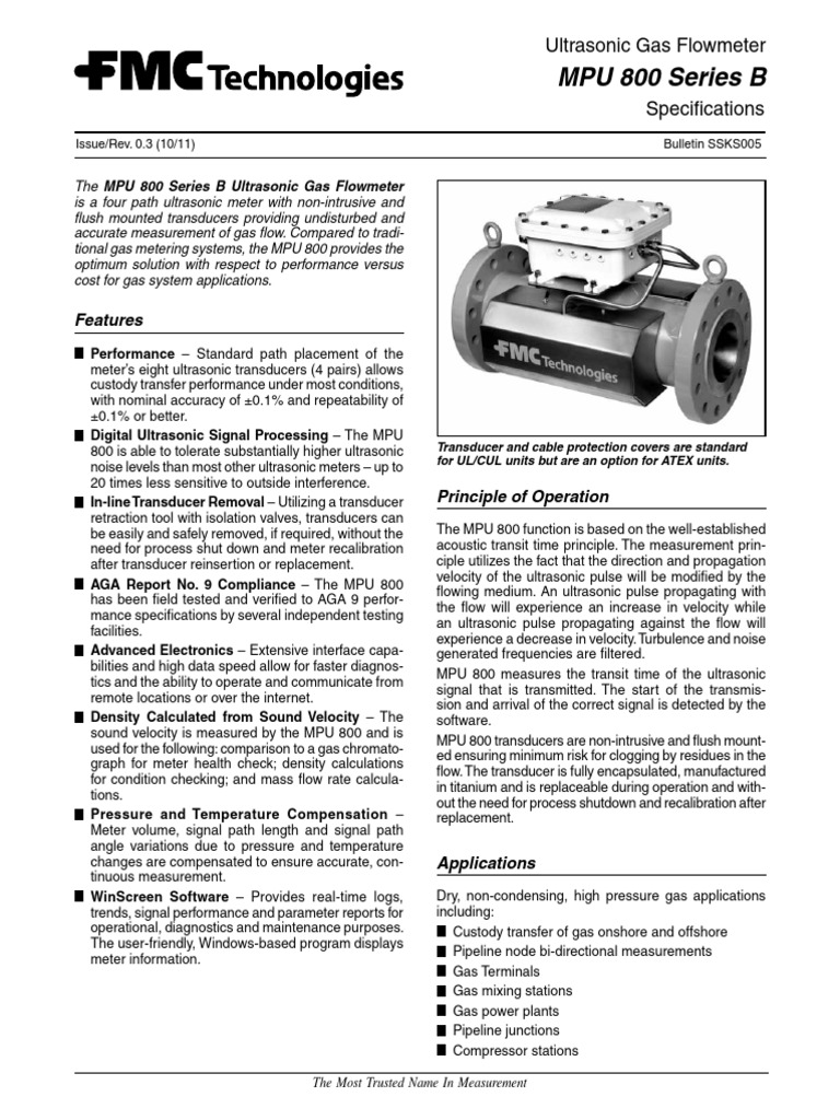 FMC Smith MPU 800 Series B Ultrasonic Gas Flowmeter Specifications ...