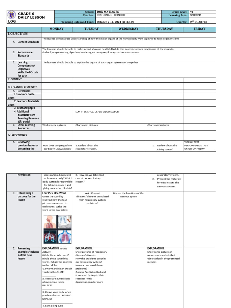 DLL_SCIENCE 6_Q2_W2 | PDF | Respiratory Tract | Lung