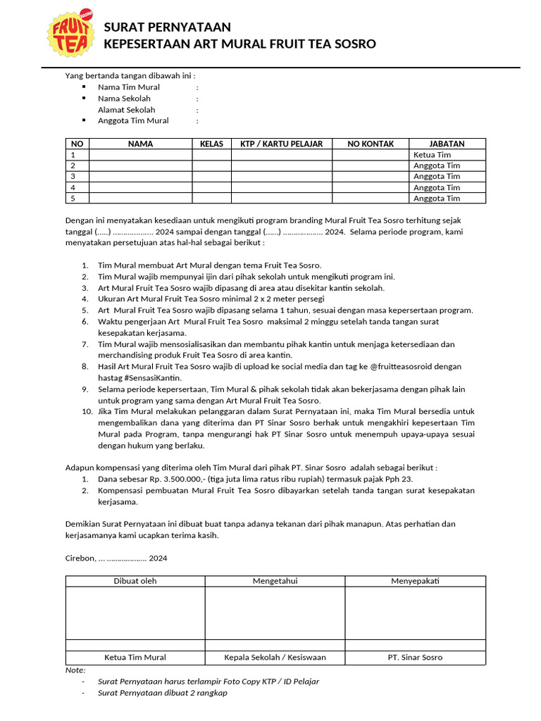 FORM SURAT Kerjasama MURAL FTS | PDF