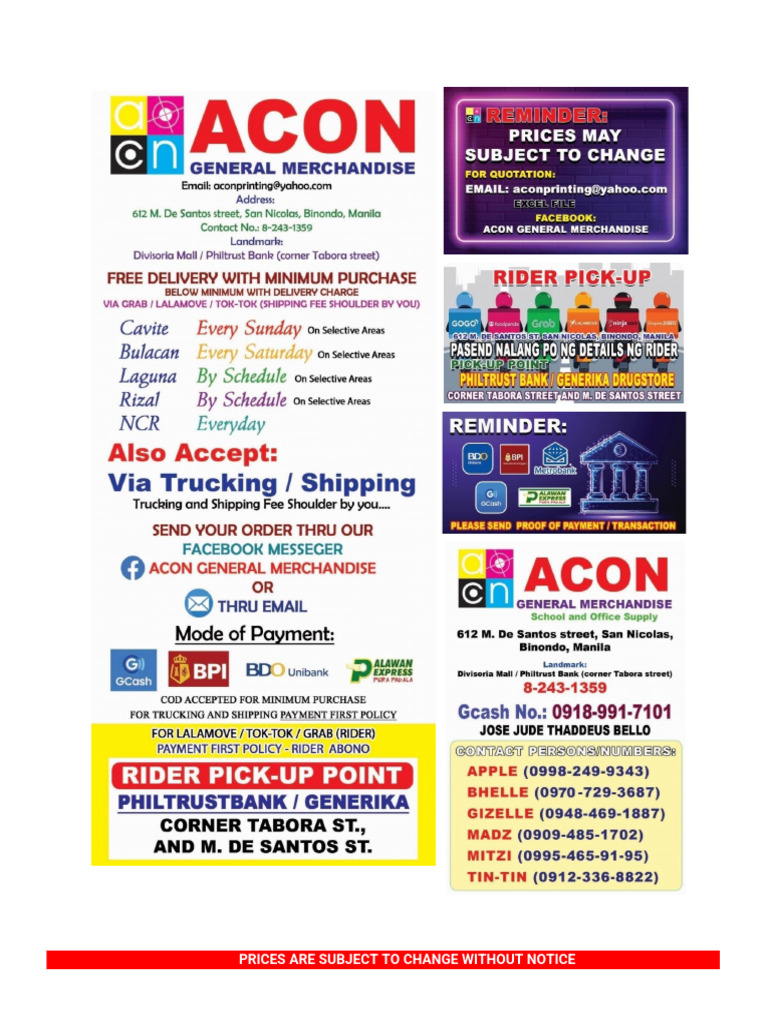 Acongen Pricelist | PDF | Paper | Calculator