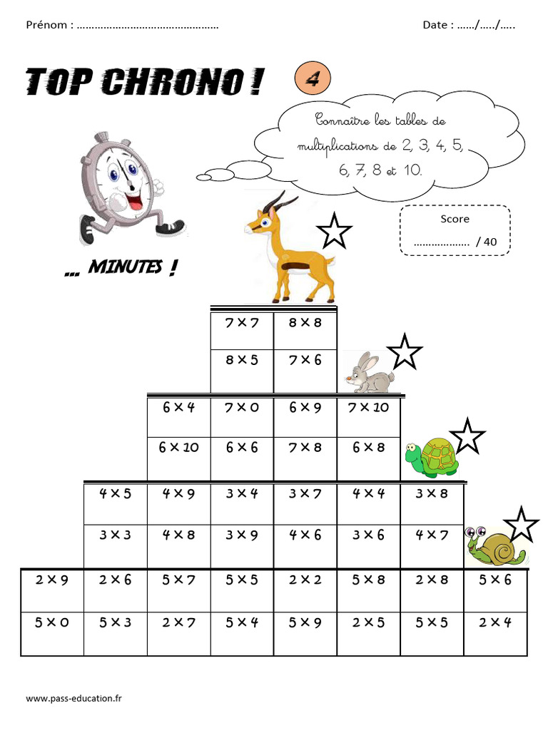 Connaître Les Tables de Multiplications de 2 3 4 5 6 7 8 Et 10. TOP CHRONO CE2 4 | PDF