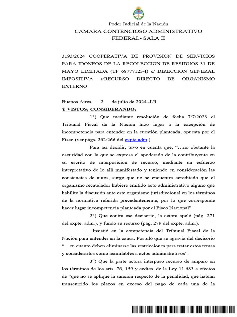 Jurisprudencia 2024 Cooperativa de Provisión de Servicios para Idóneos e La Recolección de ...