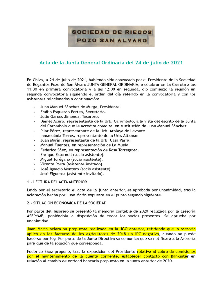 Pozo San Alvaro acta 2021 | PDF