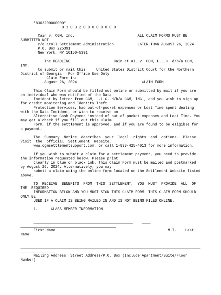 CGM Claim Form v5 | PDF | Expense | Identity Theft