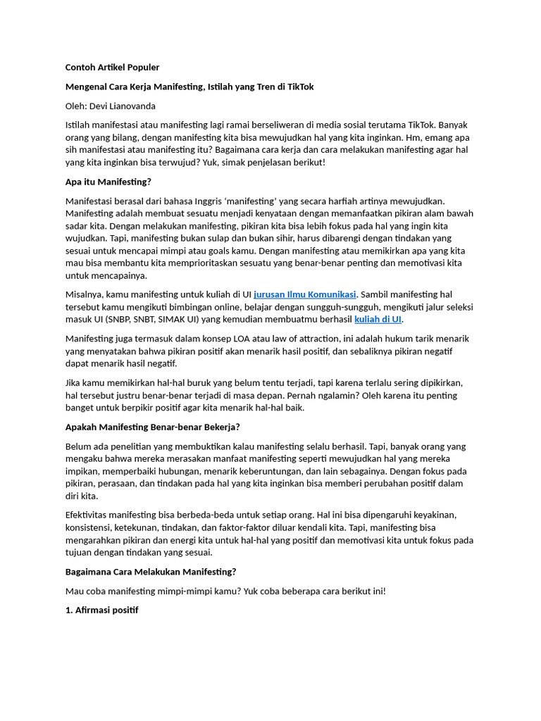 Contoh Artikel Populer | PDF