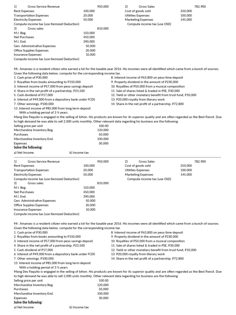 Tax Midterm Exam | PDF | Expense | Income