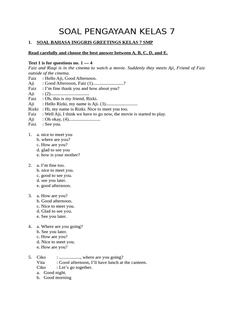 SOAL PENGAYAAN KELAS 7 | PDF