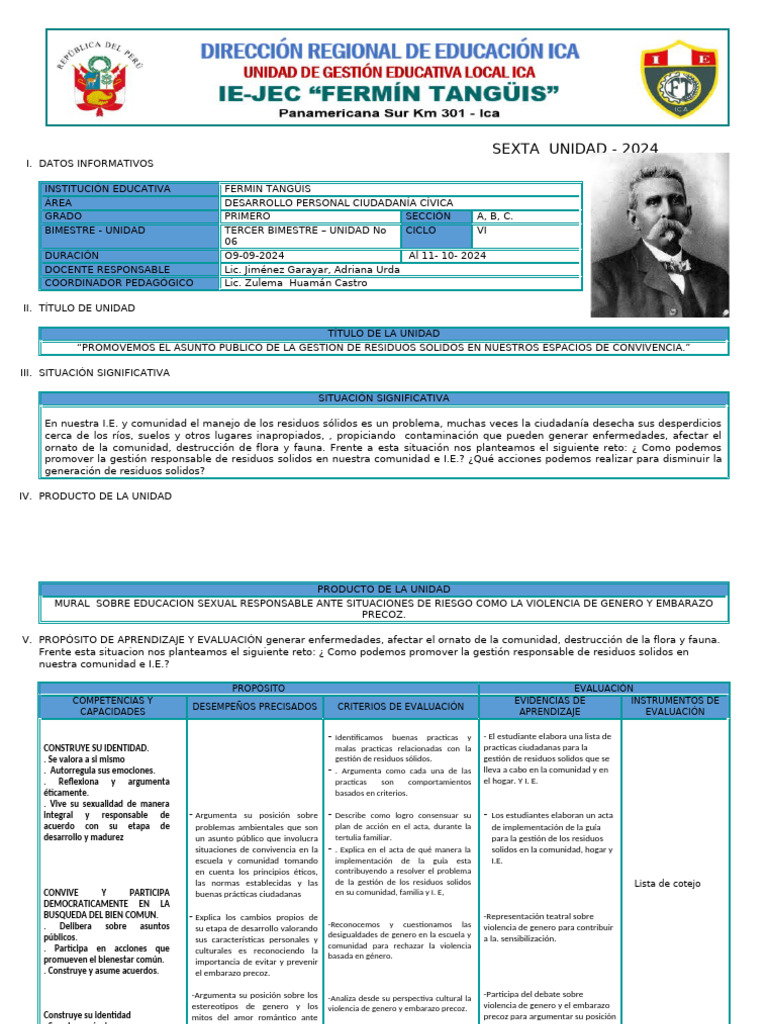 UNIDAD DE APRENDIZAJE N DPCC 3ro 2024 SETIEMBRE . | PDF | Evaluación | Aprendizaje