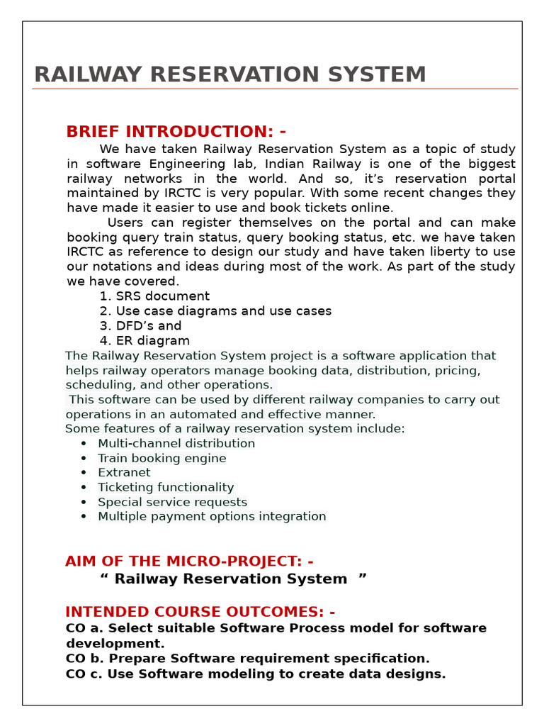 Railway Reservation System: Brief Introduction | PDF | Computing | Computer Science