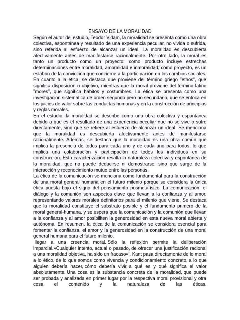 ENSAYO DE LA MORALIDAD | PDF | Moralidad | Immanuel Kant