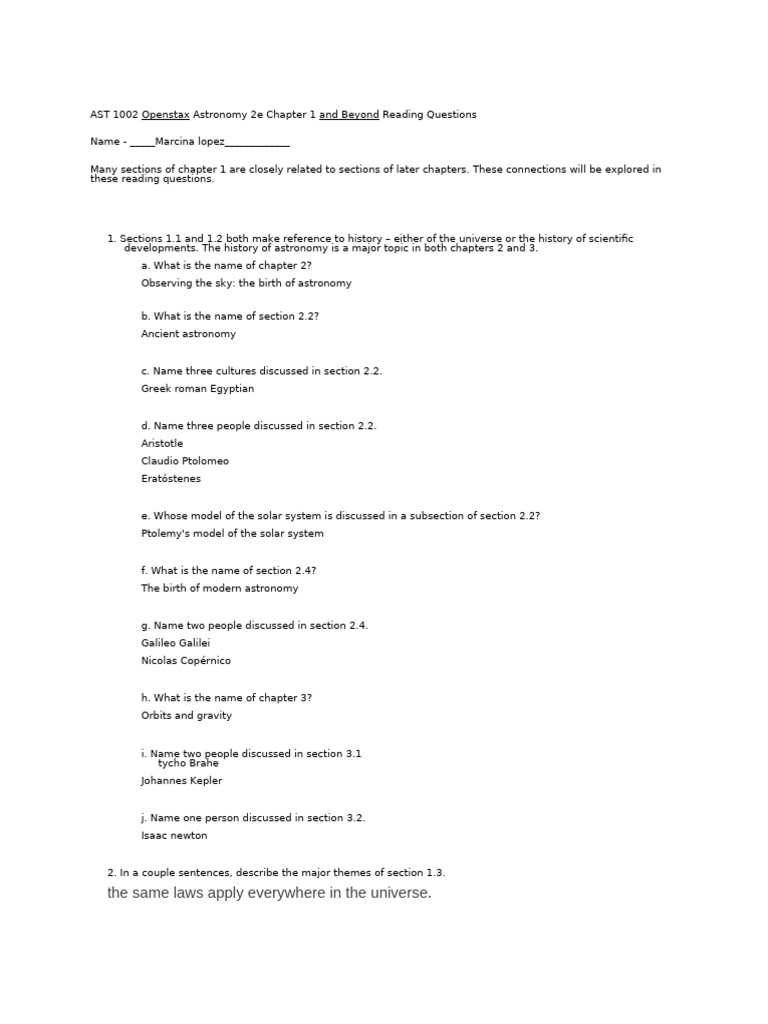 Astronomy 2e Chapter 1 Reading Questions | PDF | Astronomy | Universe