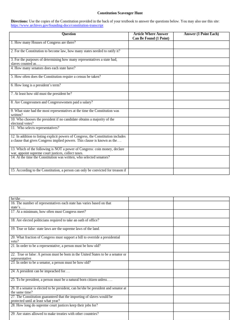 constitution-scavenger-hunt | PDF | American Government | United States ...
