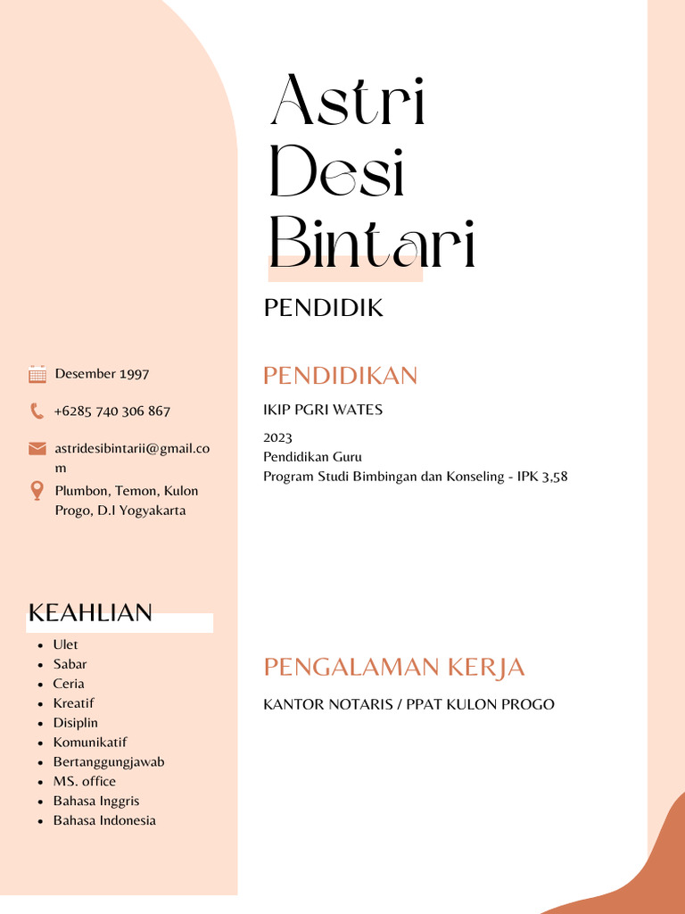 Minimalis Pastel CV Daftar Riwayat Hidup Guru Pendidikan Anak Usia Dini Paud TK | PDF