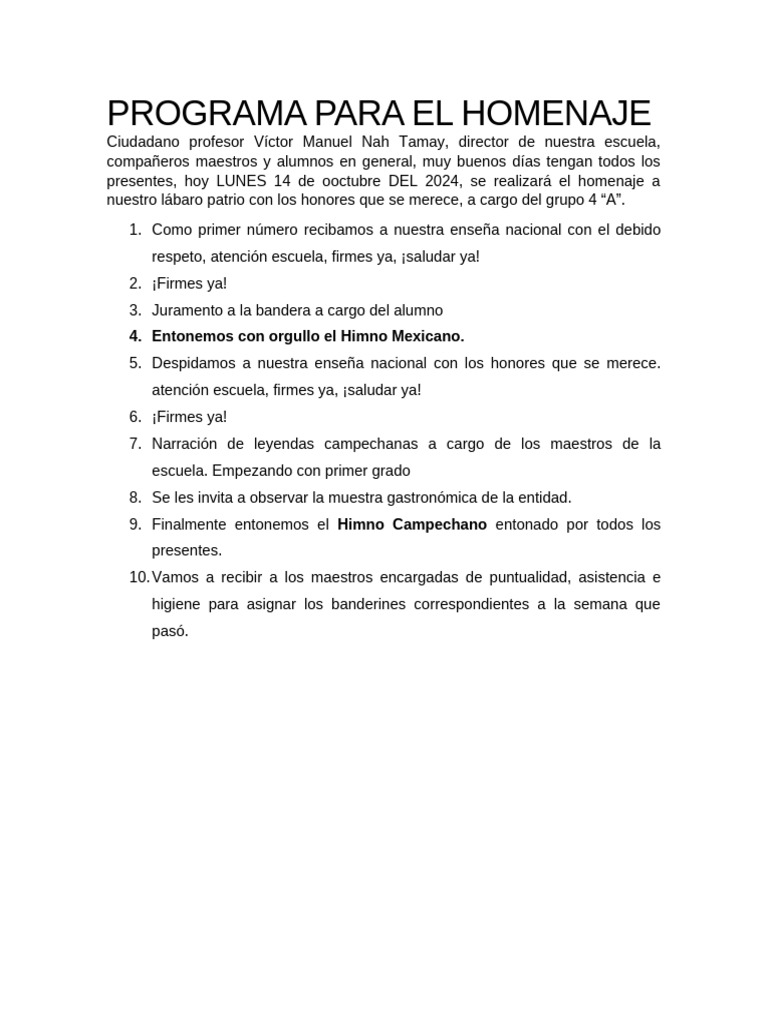 PROGRAMA PARA EL HOMENAJ1a | PDF