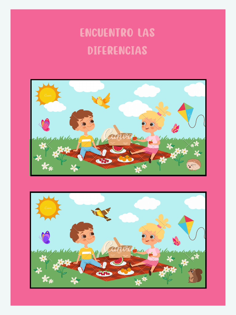 Green White Playful Springtime Find The Differences Worksheet | PDF