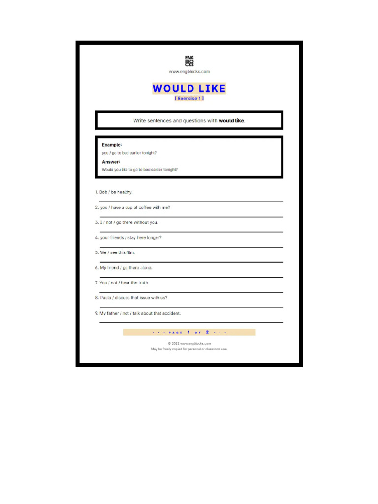 Would Like - Exercise 1 - ESL Worksheets | PDF