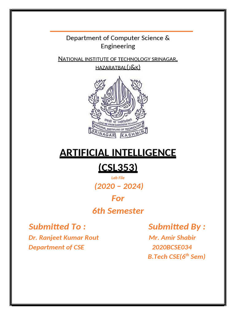 AI LAB Manual Mohit Kumar | PDF | Algorithms | Combinatorics
