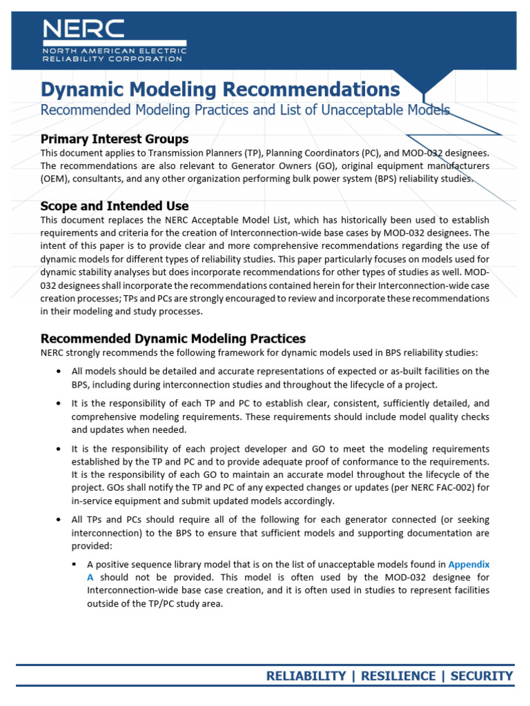 Dynamic Modeling Guidelines for BPS | PDF | Electric Generator | Power ...