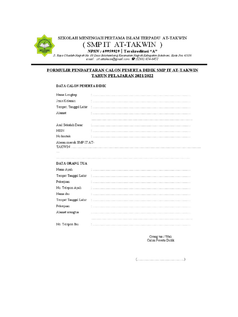 Formulir Ujian Praktek Kelas 6 | PDF