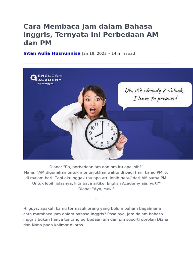 Cara Membaca Jam Dalam Bahasa Inggris | PDF | Seni & Disiplin Bahasa ...